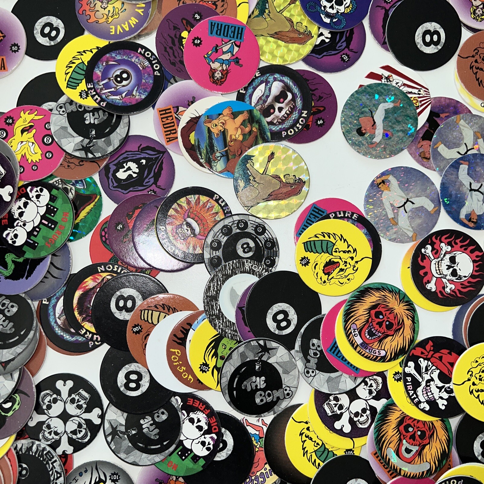 HUGE POGS MILK CAPS Lot - Poison Karate Hedra 8-Ball Disney Skull | eBay