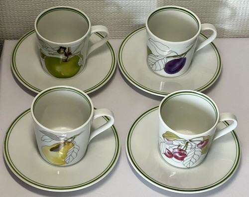 Set 4 Cups & Saucers Block Spal Watercolors Fruit Mary Lou Goertzen EUC ...