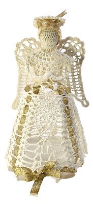 Handmade Crocheted Angel Tree Topper Table Decor Gold Ribbon *Hair ...