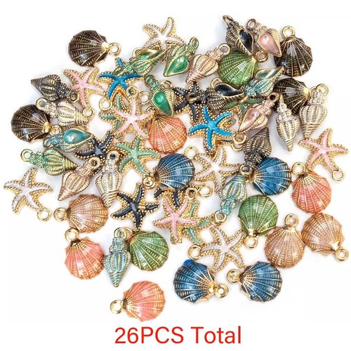 26Pcs Mixed Starfish Conch Shell Metal Charms Pendant DIY Jewelry ...