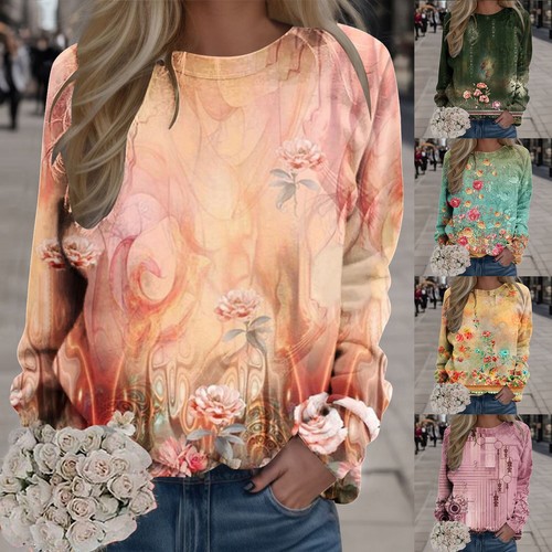 Pattern Shirt Womens Print O Neck Sweatshirt Round Neck Fit Pullover ...