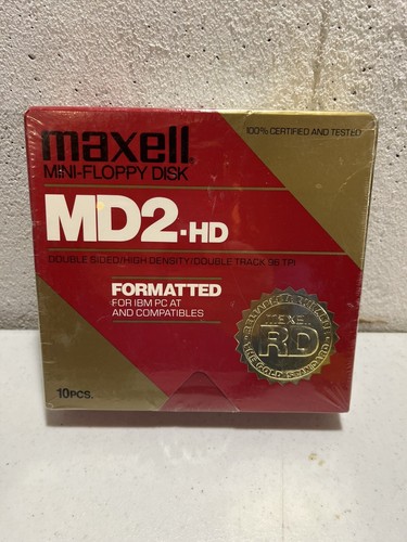Maxell MD2-HD Mini-Floppy Disk 5 1/4" New Old Stock Sealed Pack of 10 ...