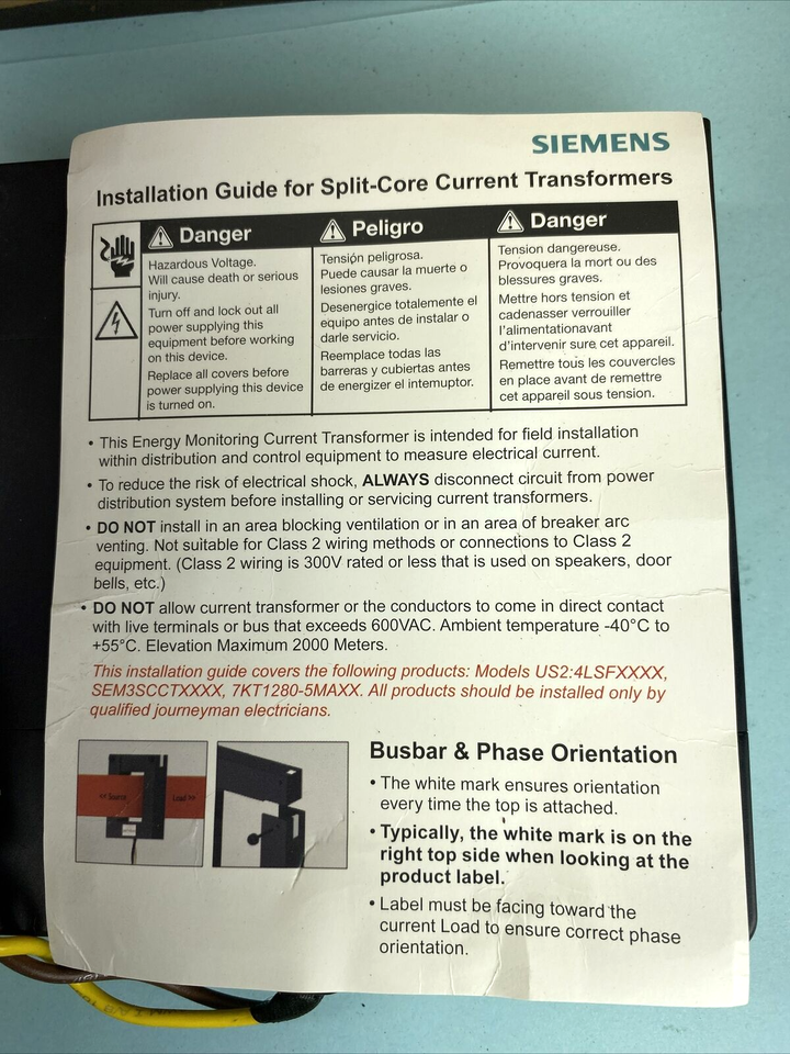 Siemens / Sentran 4LSF-800A Split Core Transformer, Output 0.1A 600V ...