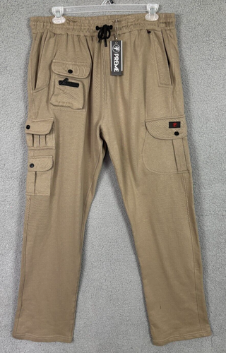 Preme Men's Stacked Multi Pocket Fleece Sweat Cargo Pants Brown Double ...