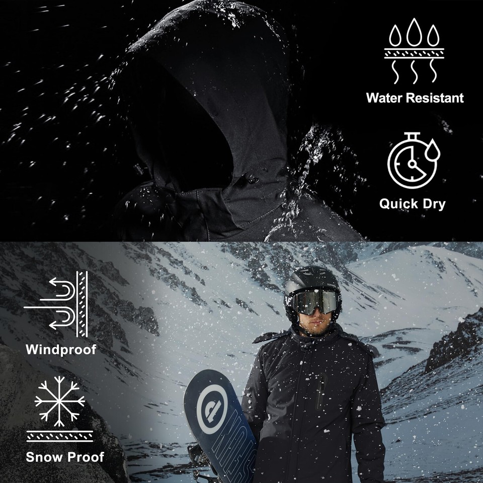 Men's Winter Coats Ski Snow Hood Warm Jackets Water Resistant Fleece ...