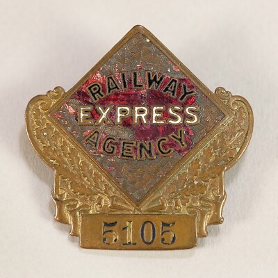 Railway Express Agency REA Antique Brass & Enamel Uniform Hat Badge ...