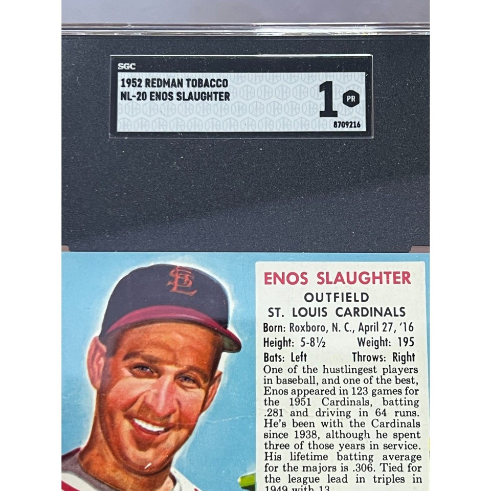 Vintage 1952 Redman Tobacco Enos Slaughter with tab SGC 1 | eBay
