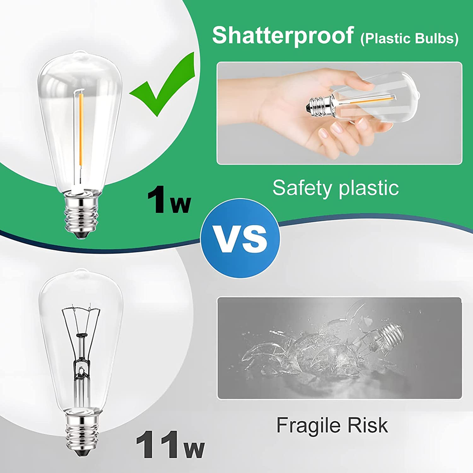 ST38 LED String Lights Outdoor Waterproof Patio Lights 50FT 25 LED ...