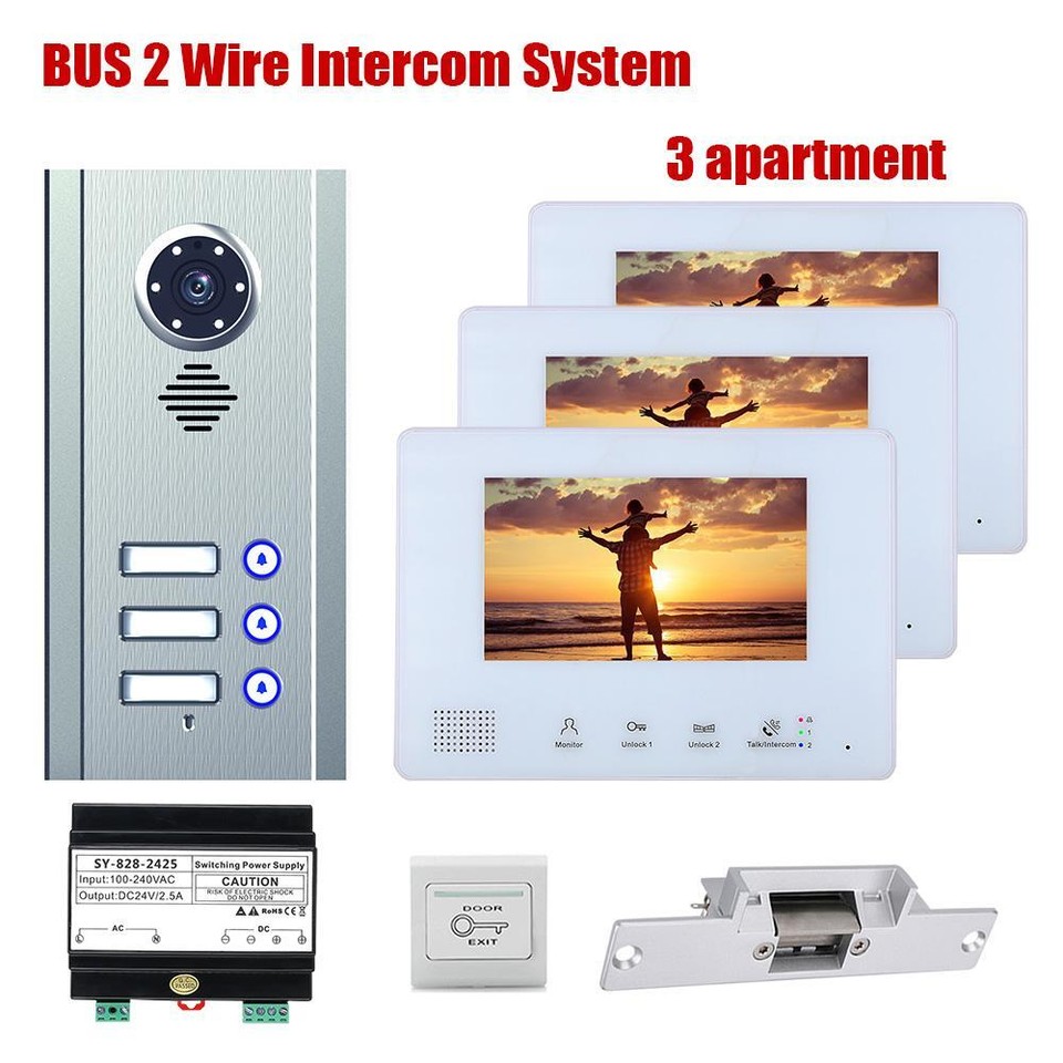 BUS 2 Wire Intercom systems Kit 1/2/3/4 Units Apartment 7 Inch Video ...