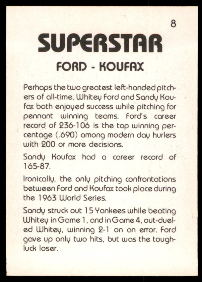 1980 TCMA SUPERSTARS - #8 WHITEY FORD/SANDY KOUFAX NEW YORK YANKEES/LOS ANGELES | eBay