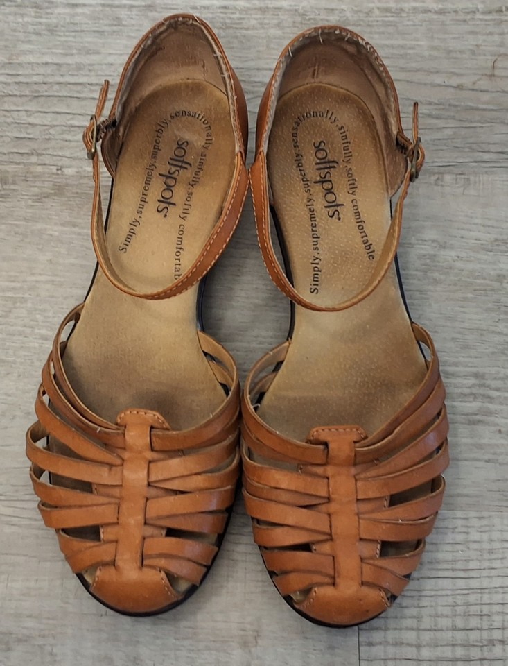 Softspots Tatianna Huarache Tan Leather Sandals Heels Womens 8M Summer ...