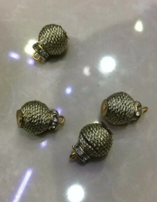 10 x Stunning Bullion Diamante light Gold Buttons - Ball Indian pom pom ...