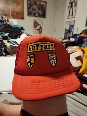 Vintage Red Ferrari Mesh Trucker Hat Cap Adjustable Snapback | eBay