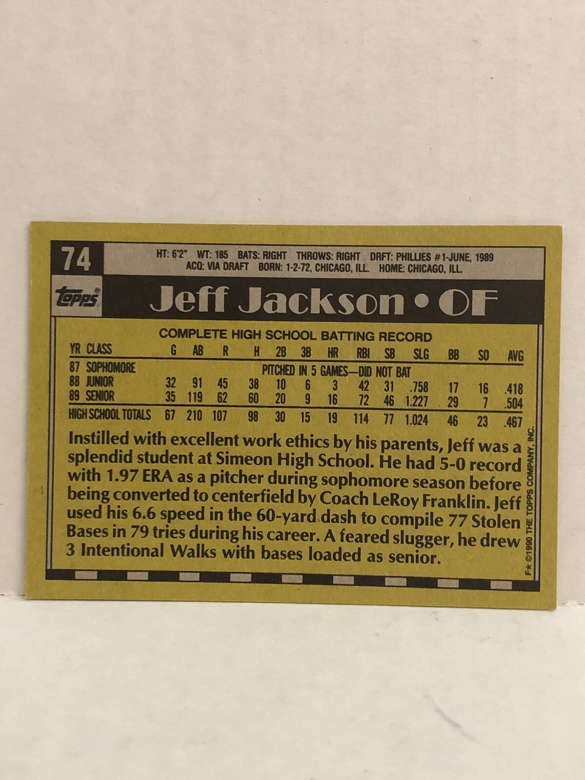 1990 Topps - #74 Jeff Jackson (RC) for sale online | eBay