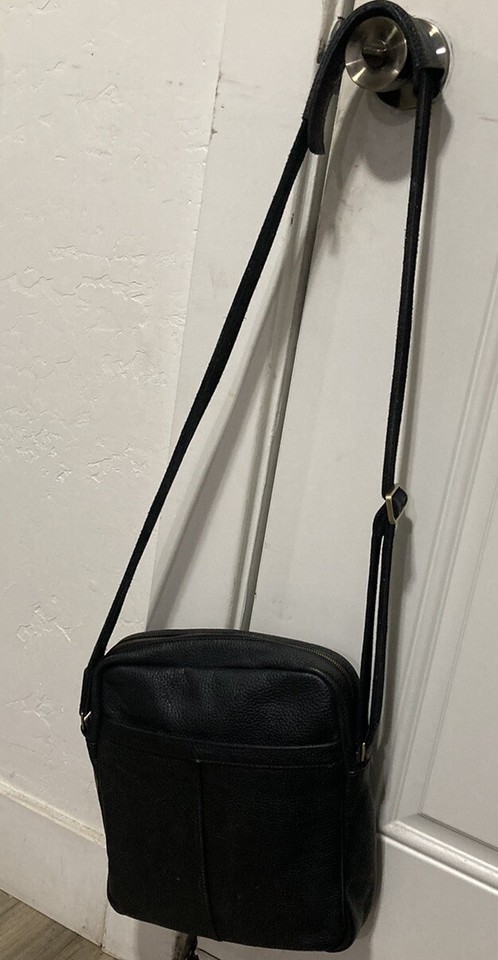 APC messenger black leather shoulder bag 12”crossbody adjustable strap ...