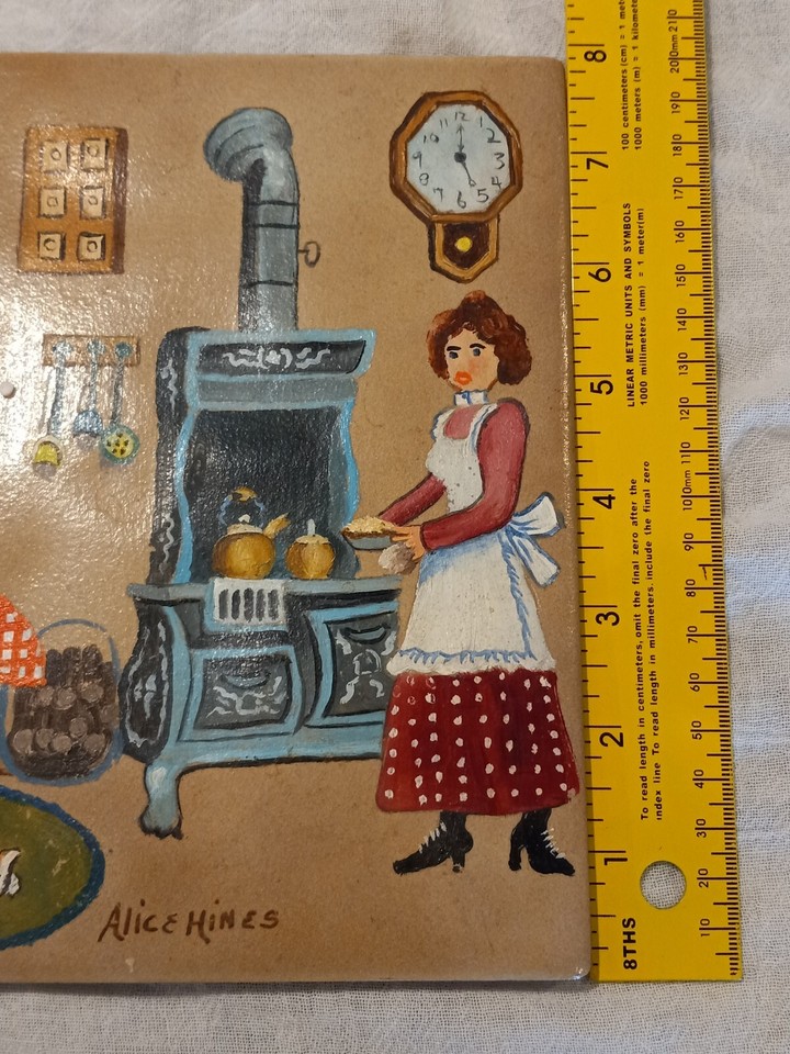 Vintage Folk Art Hand Painted Ceramic Tile Wall Hanging ALICE HINES ...