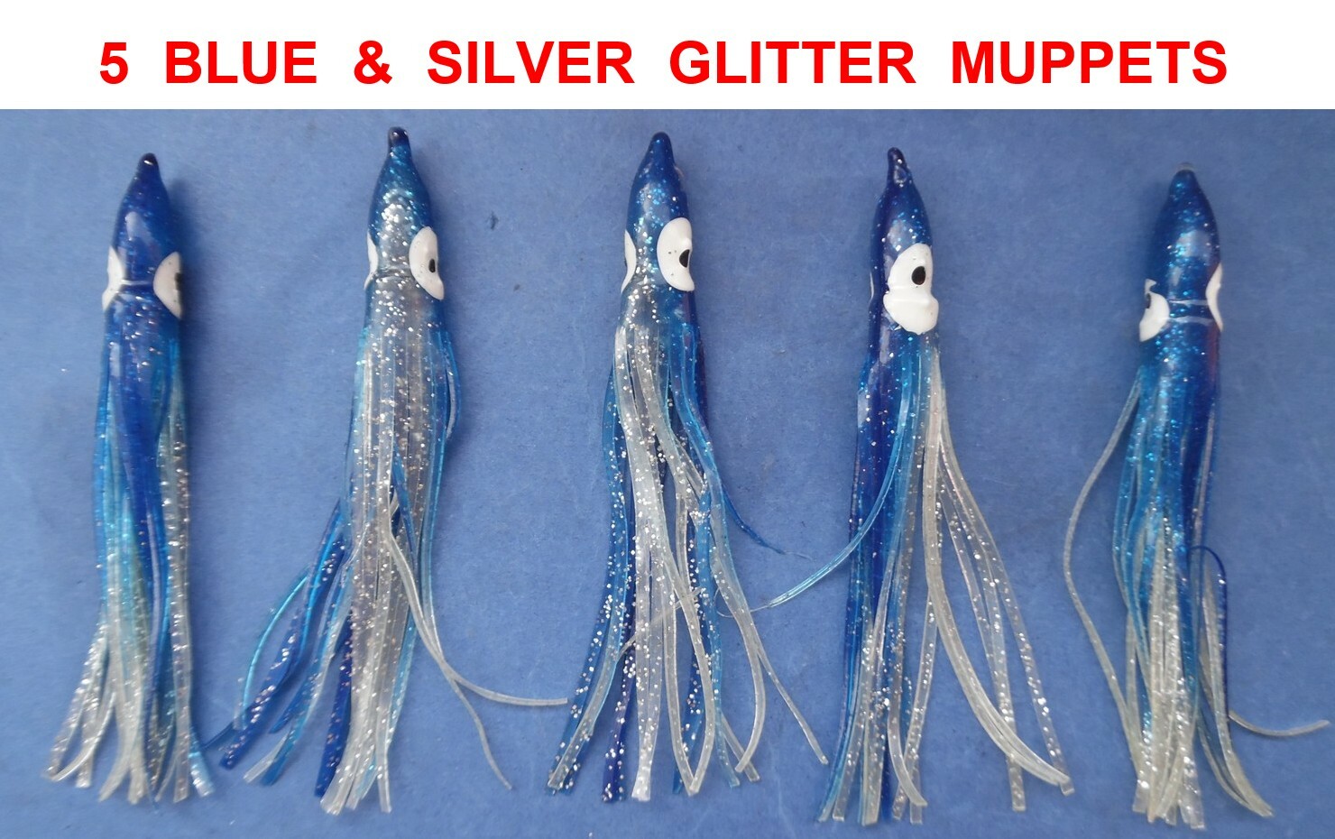 5 12cm GLITTER MUPPETS C-10 SEA FISHING BOAT ROD COD LURES SQUID PIRKS ...