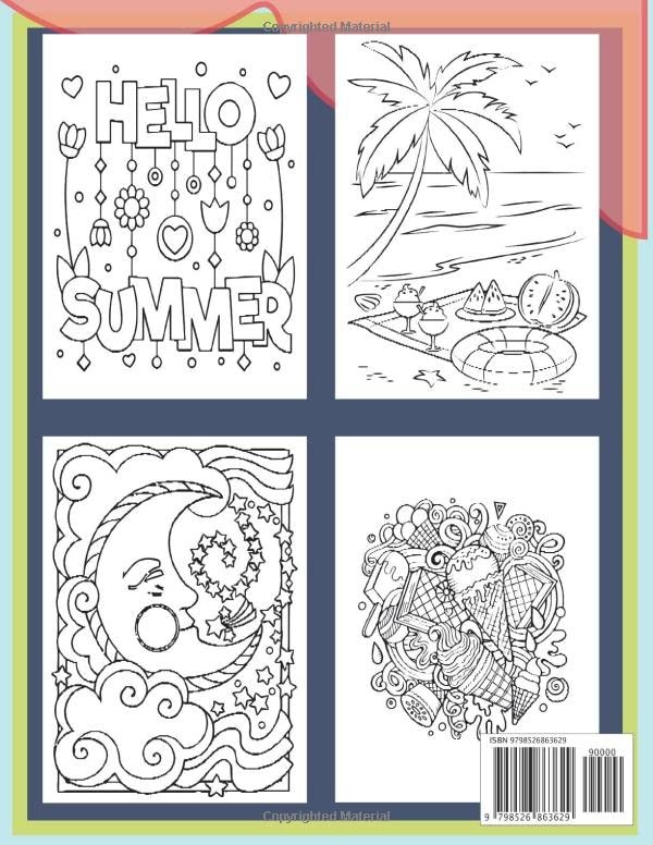Hello Summer Coloring Book For Kids Ages 4-8: Kids Day at the Beach ...