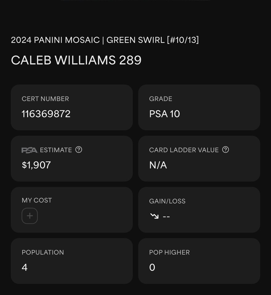2024 Caleb Williams #301 Green Swirl Mosaic Prizm /13 Rookie PSA 10 | eBay