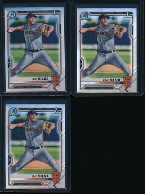 Lot of (3) ERIC SILVA 1st 2021 Bowman Chrome Draft REFRACTOR GIANTS ...