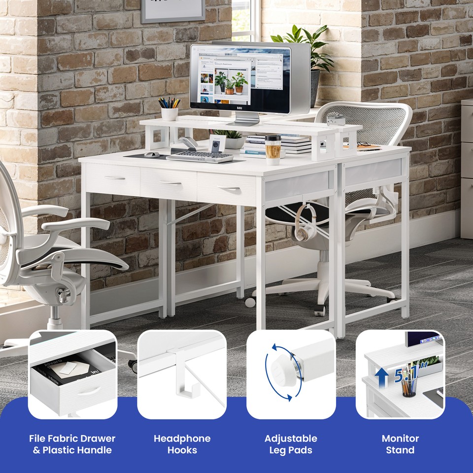 Computer Desk Office Study Vanity Table Space Saving w/ Monitor Stand ...