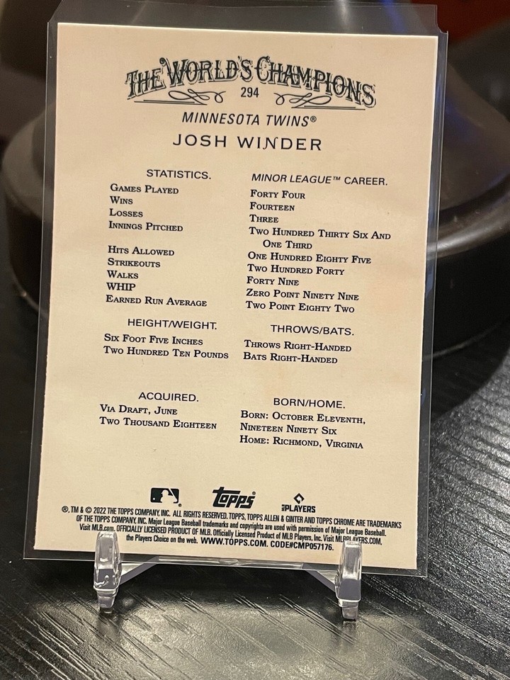 2022 Topps Allen & Ginter Chrome Josh Winder RC #294 MINT! (2) | eBay