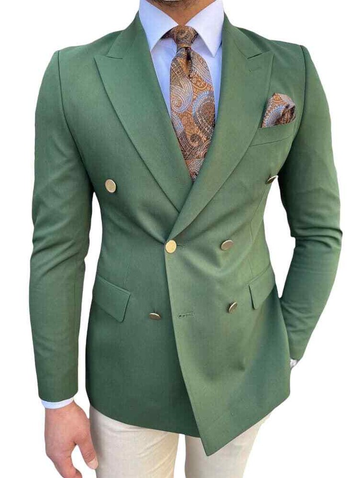Designer Green Two Rows of Buttons Double Row Jacket Golden Buttons ...