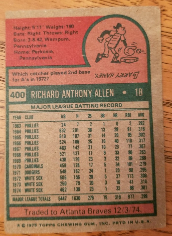 1975 Topps Dick Allen Chicago White Sox Baseball Card #400 EX | eBay