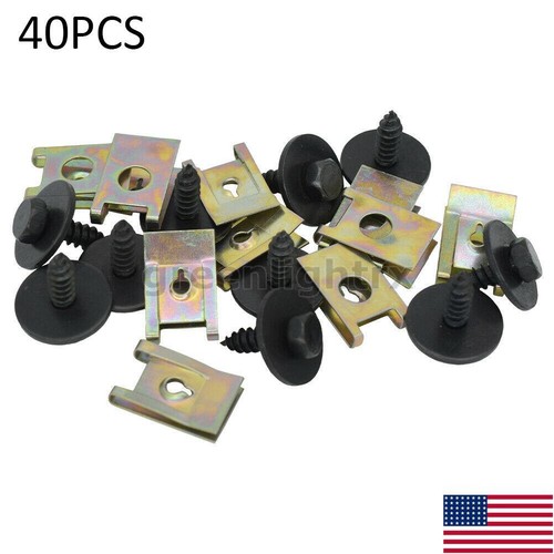 40X Screws Fastener Clips Bolts U-Nut Hex Metal Retainer Engine Fender ...