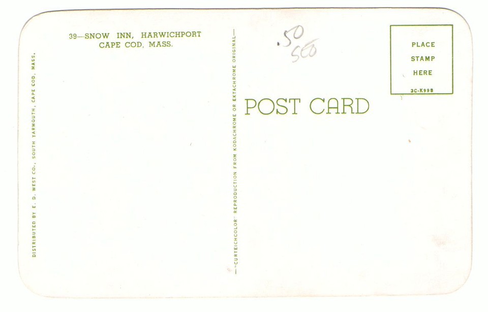 Undated Used Postcard Snow Inn Harwichport Cape Cod Massachusetts MA | eBay