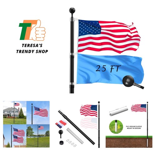 25FT Telescopic Flag Pole Kit: Extra Thick Telescoping Flag Poles ...