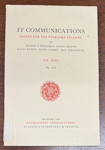 FF Communications (Folklore Fellows) Vol XCIV #222 1978 Paperback | eBay