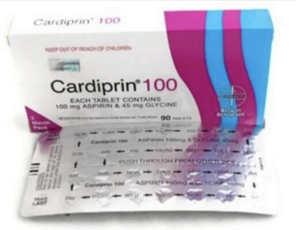 2 Boxes Cardiprin 100 (90 tablets) Aspirin & Glycine Inhibits Blood ...