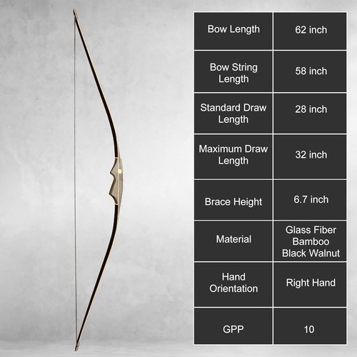 AF Archery 62" Long Bow Set Right Hand Traditional Hunting Bow Kit ...