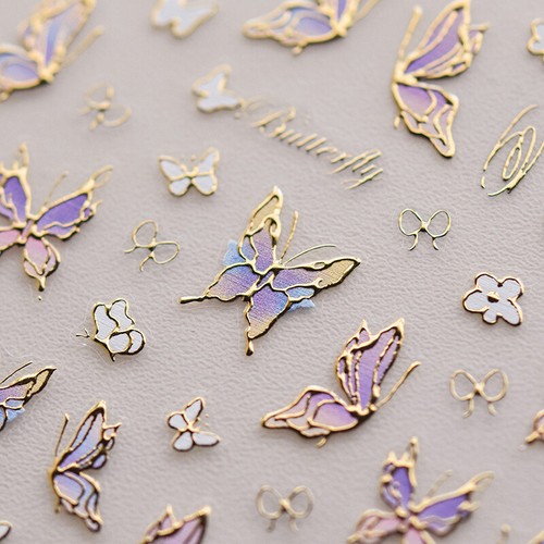 Dyeing Purple Butterfly Gold Lines Laser Embossed Relief Nail Art ...