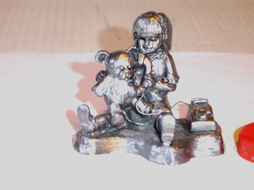RICKER PEWTER REBECCA GIRL TEDDY BEAR & TELEPHONE #1407 MINT in BOX 2 3 ...