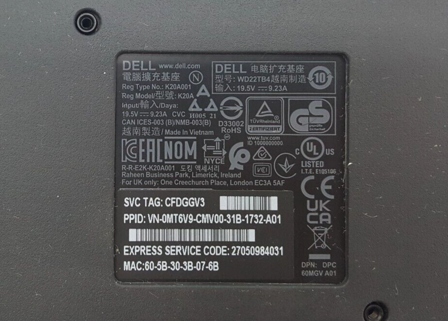 Dell WD22TB4 Thunderbolt 4 Laptop Docking Station (No Power adapter) | eBay