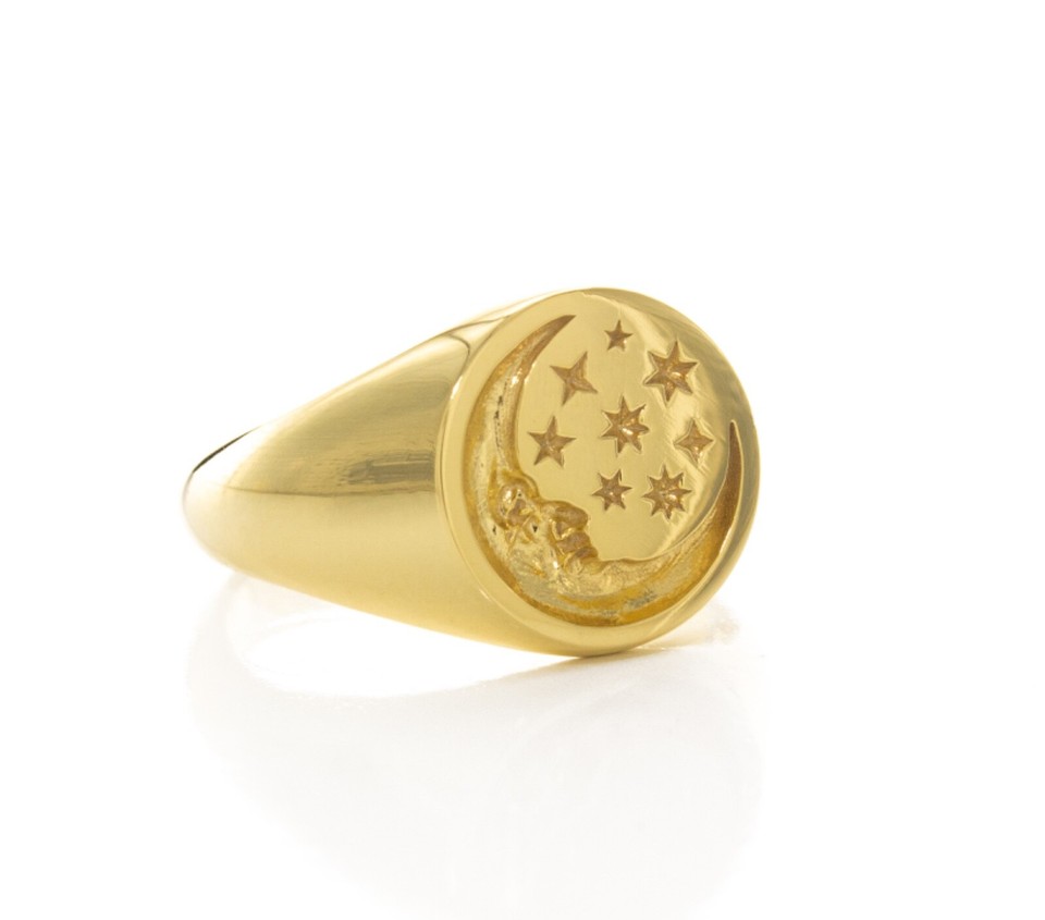 Occult Moon Face and Stars Solid 14k Gold Wax Seal Signet Ring | eBay