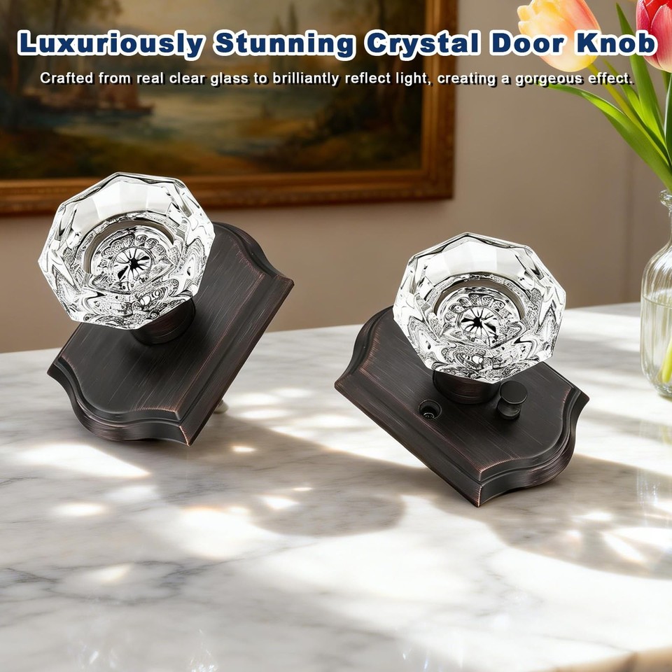 Orger Octagonal Crystal Door Knobs 6 Pack, Interior Privacy Door Handle ...