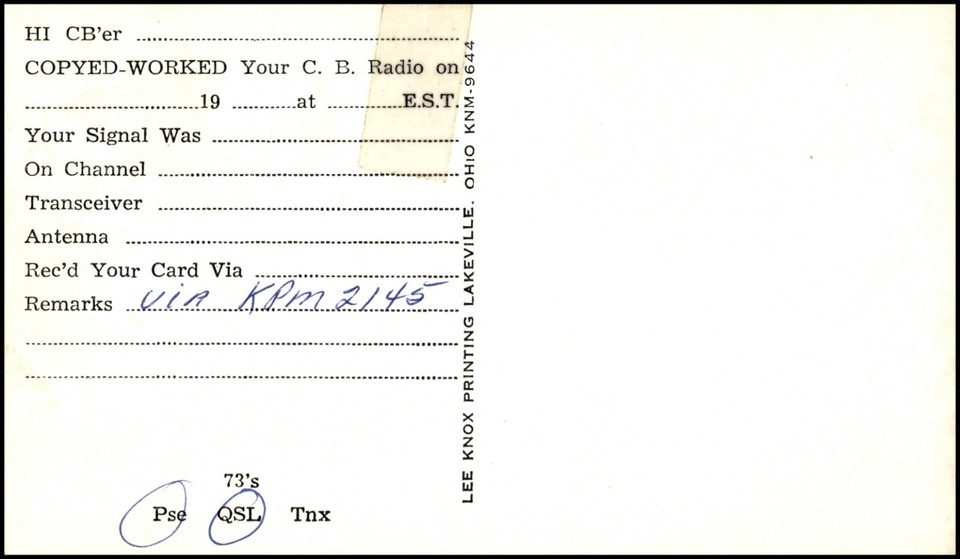VTG Ham Radio CB Amateur QSL QSO Card Postcard West Salem Ohio KNN-1854 ...