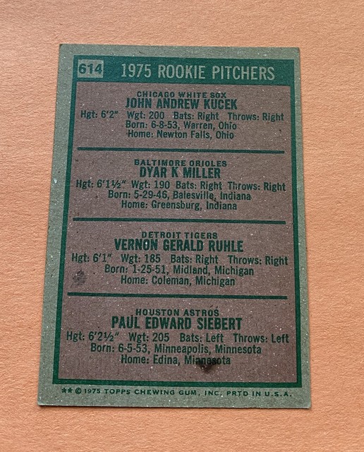 1975 Topps - 1975 Rookie Pitchers #614 Paul Siebert, Dyar Miller, Vern ...