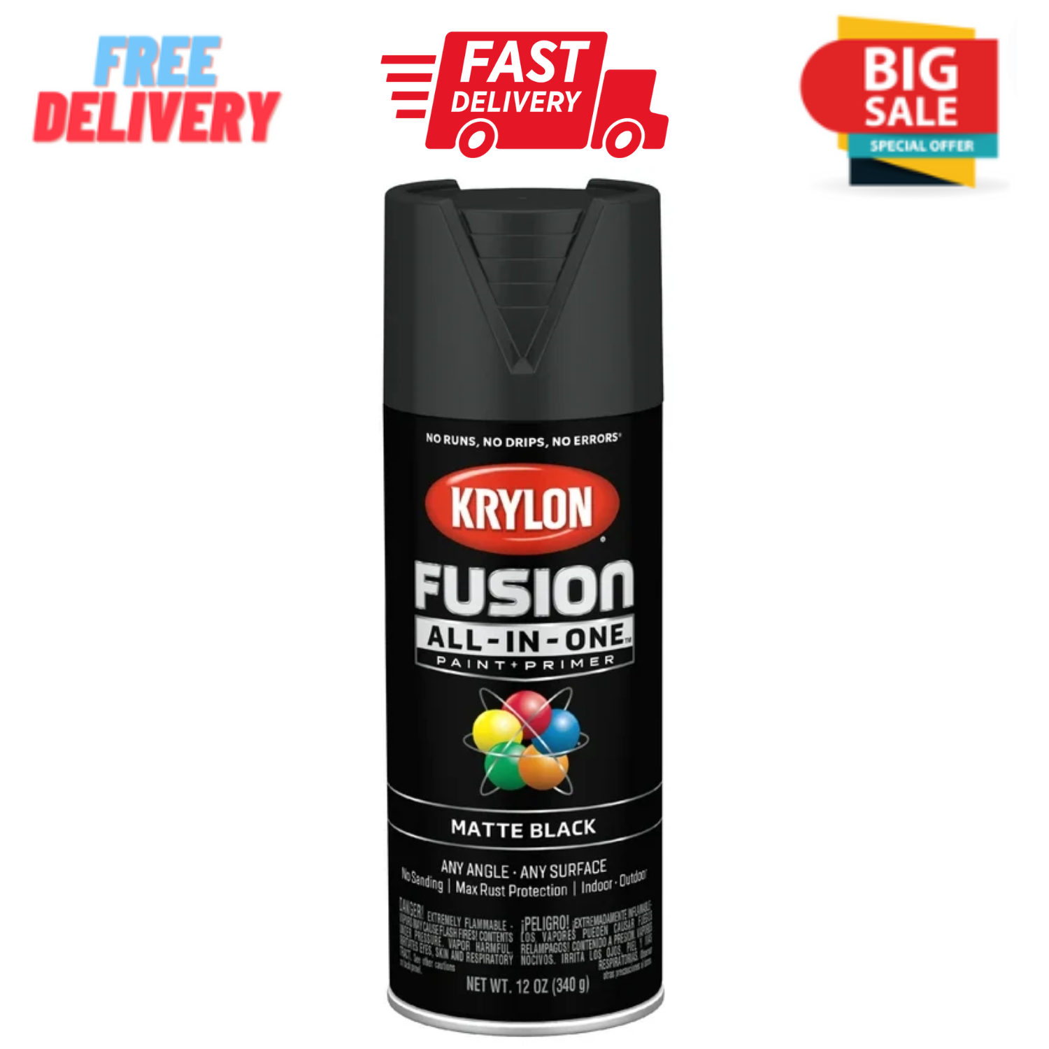 Krylon Fusion All-In-One Spray Paint, Matte Black, 12 Oz Matte Black ...