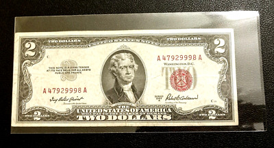 Vintage SERIES 1953A RED SEAL $2 TWO DOLLAR BILL United States Note XF ...