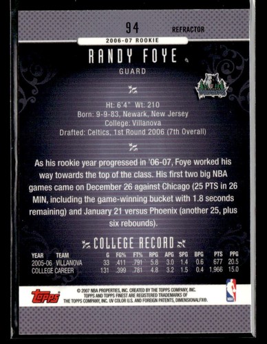 2006-07 Topps Finest - Rookie Randy Foye #94 Refractor (RC) for sale ...