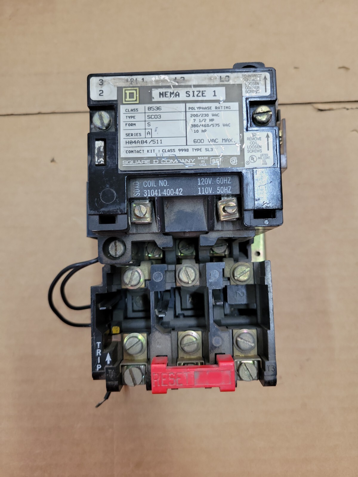 Square D Size 1 Starter 8536SC03SA 120v coil | eBay