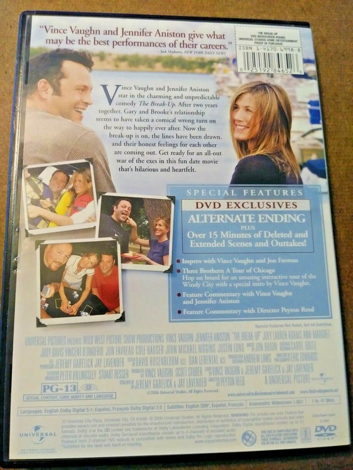 The Break-Up (DVD, 2006, Widescreen) Vince Vaughn & Jennifer Aniston ...
