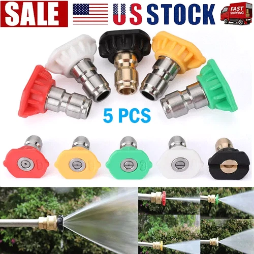 5X 1/4" Pressure Washer Spray Tips Nozzles High Power Kit Quick Connect ...