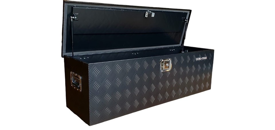 US PRO BLACK ALUMINIUM CHEQUER JOB SITE STORAGE CHEST TOOL BOX VAN ...