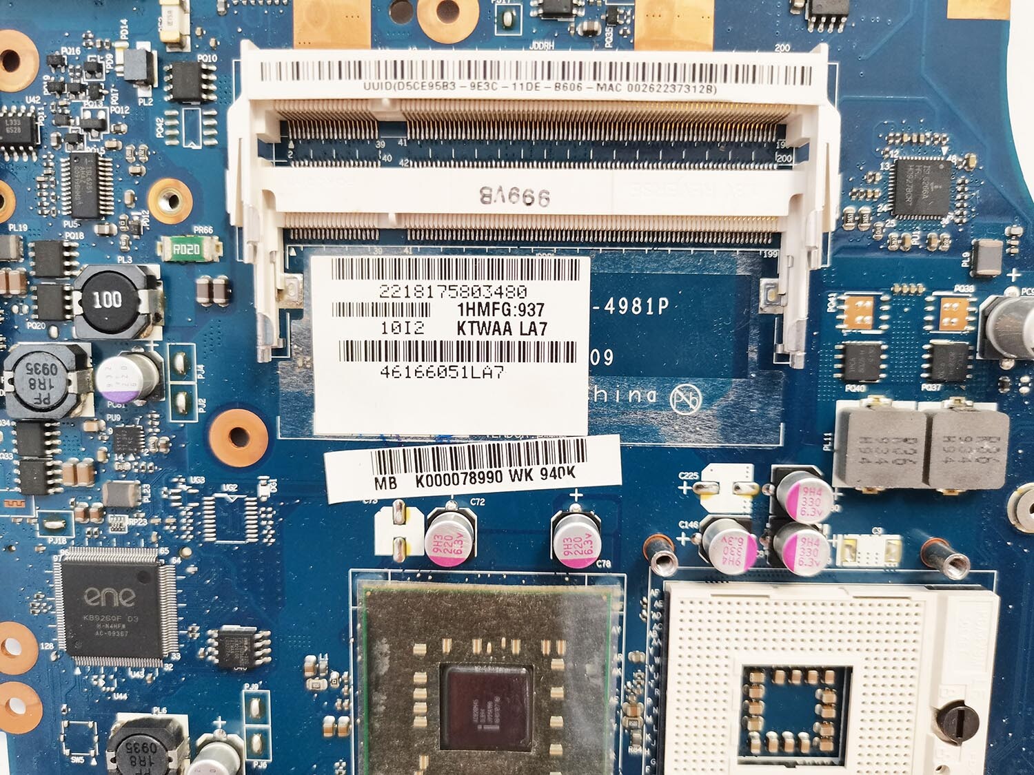 FOR Toshiba L500 L600 independent Motherboard LA-4981P MB K000078990 ...