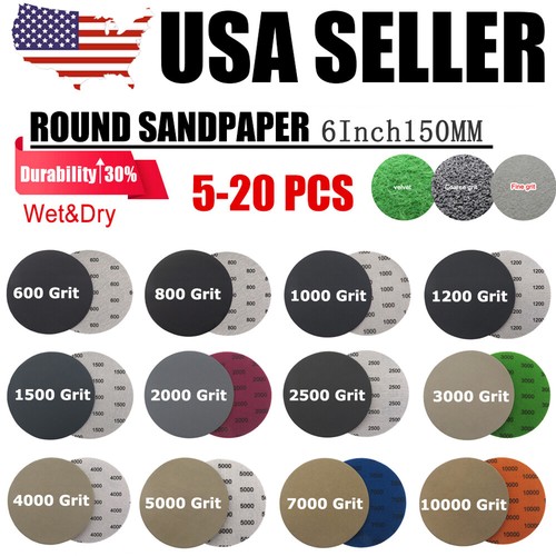 6in Paper 600-10000 Grit Sanding Dry Sandpaper Discs Hook Loop Orbital ...